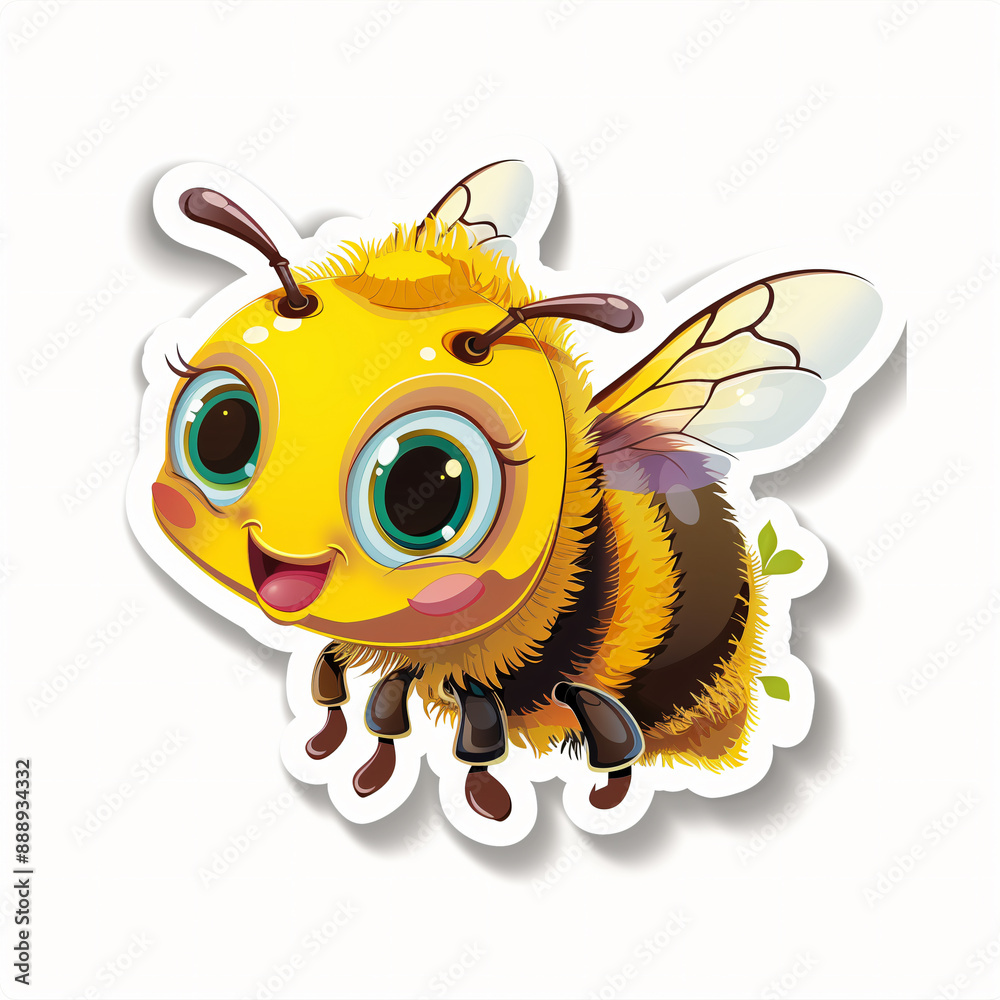 Vibrant and colorful cheerful cartoon bee sticker illustration with a ...