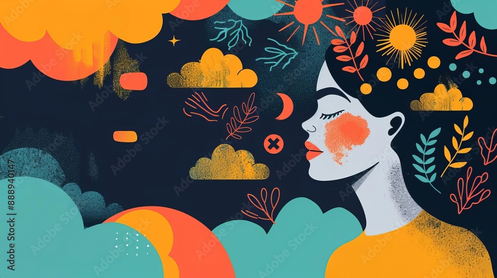 Pop art mental health, bold psychological symbols, flat design ...