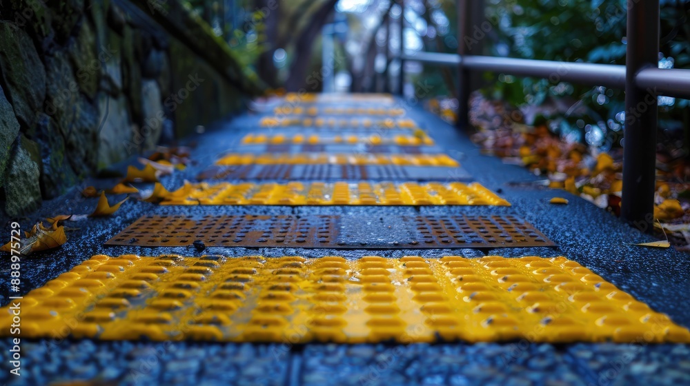 Yellow blocks of tactile paving for blind handicap Guiding Braille ...
