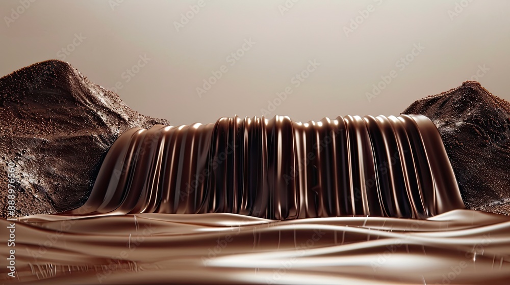 a chocolate landscape with two hills made of chocolate serving as a ...
