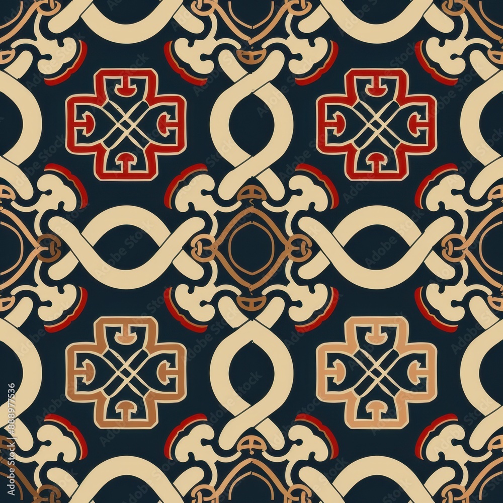 Chinese knot seamless pattern flat design top view with traditional decoration theme animation ...