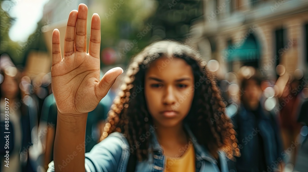 Hand stop or black woman at a student protest for free public education ...