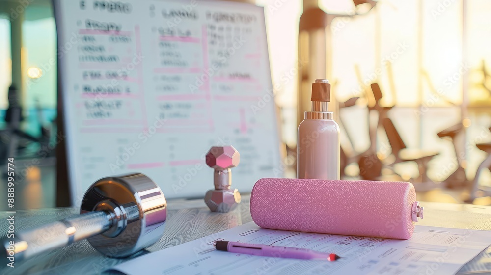 Personalized workout plan on a whiteboard in a gym, neat and organized ...