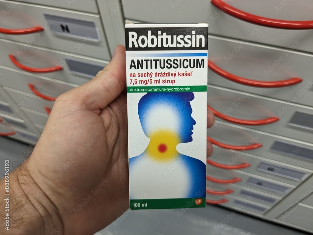 Prague, Czech Republic - July 13 2024: ROBITUSSIN syrup with ...