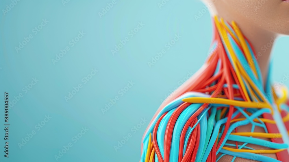 Detailed 3D rendering of human chest and arm anatomy with copy space ...