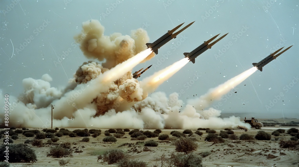 intense photograph of multiple nuclear missiles being prepared for ...