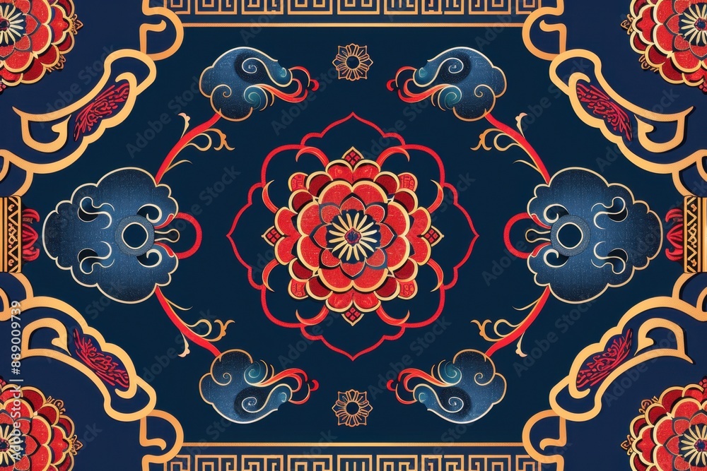 Chinese knot line pattern flat design top view with traditional decoration theme animation ...