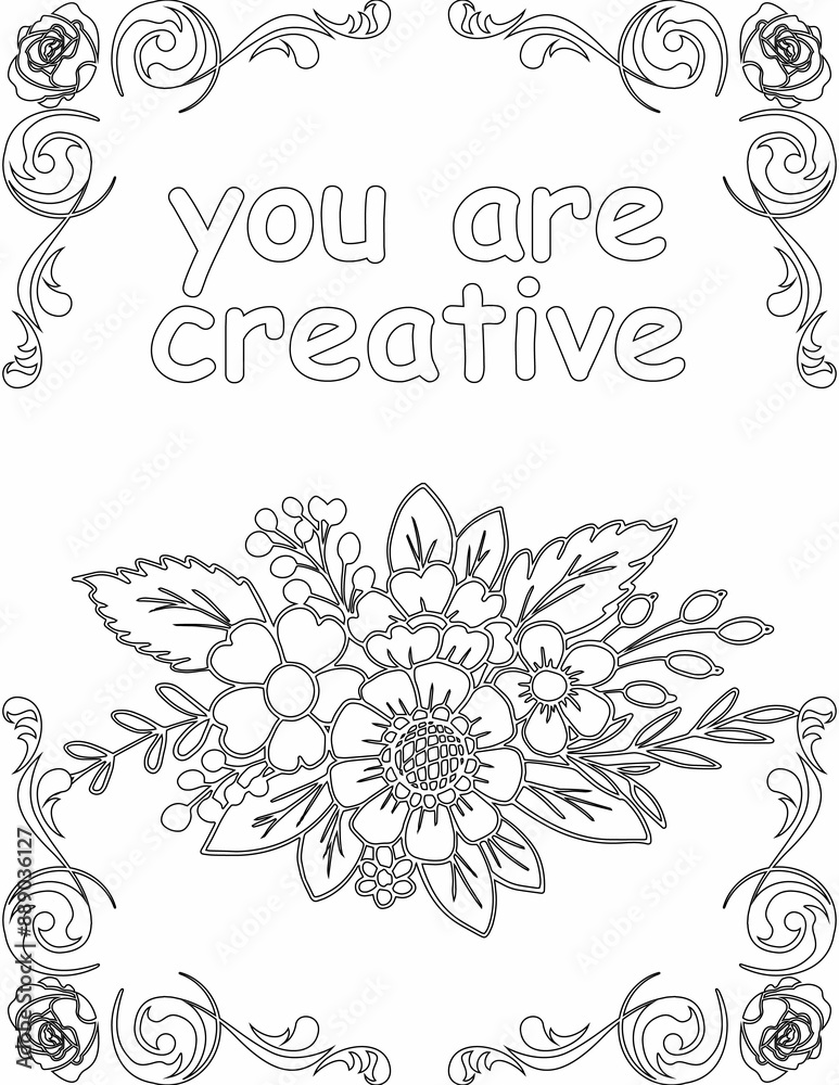 Printable floral coloring page for kids and adults with motivational ...