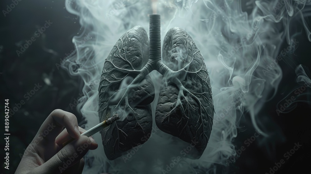 the deadly poison of cigarettes burning lungs symbolizing tobaccos ...