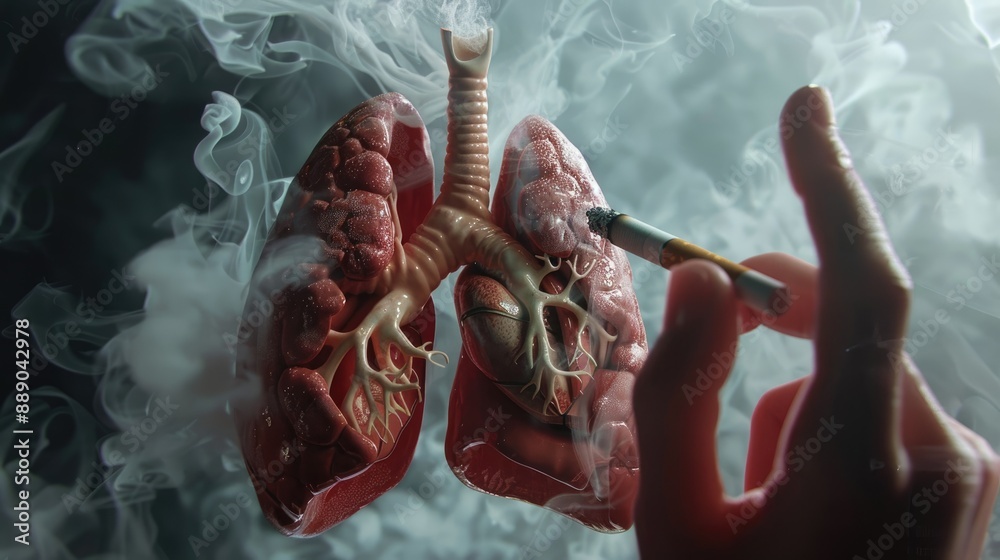 the deadly poison of cigarettes burning lungs symbolizing tobaccos ...