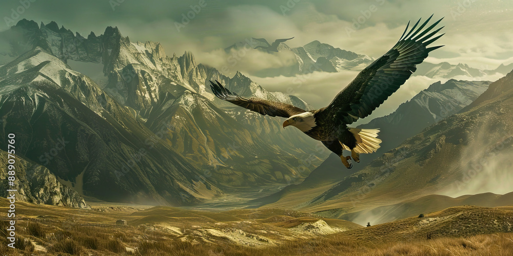 The Eagle Soars Over Liberty: A majestic bald eagle takes flight ...