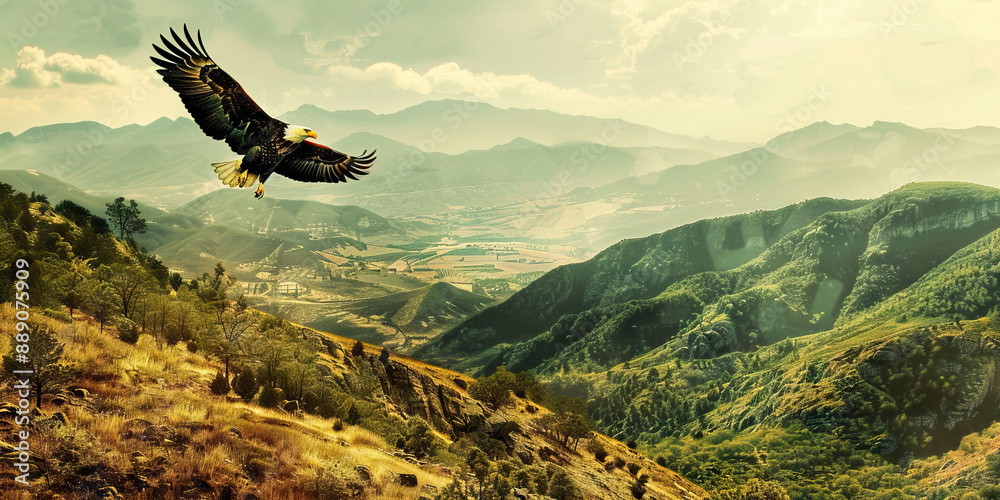 The Eagle Soars Over Liberty: A majestic bald eagle takes flight ...
