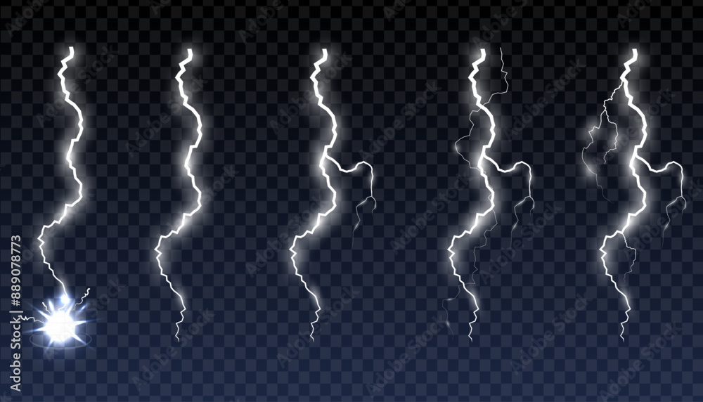 Cartoon lightning. Thunderbolt effect vector. lightning strike ...
