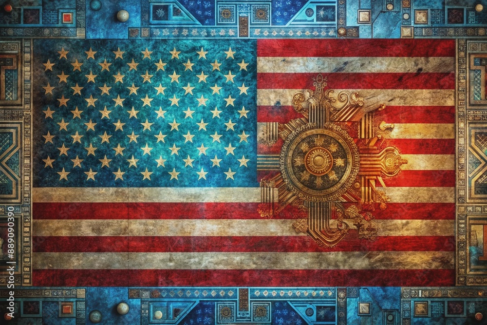 Vibrant American flag motif merges with futuristic cyberpunk elements ...