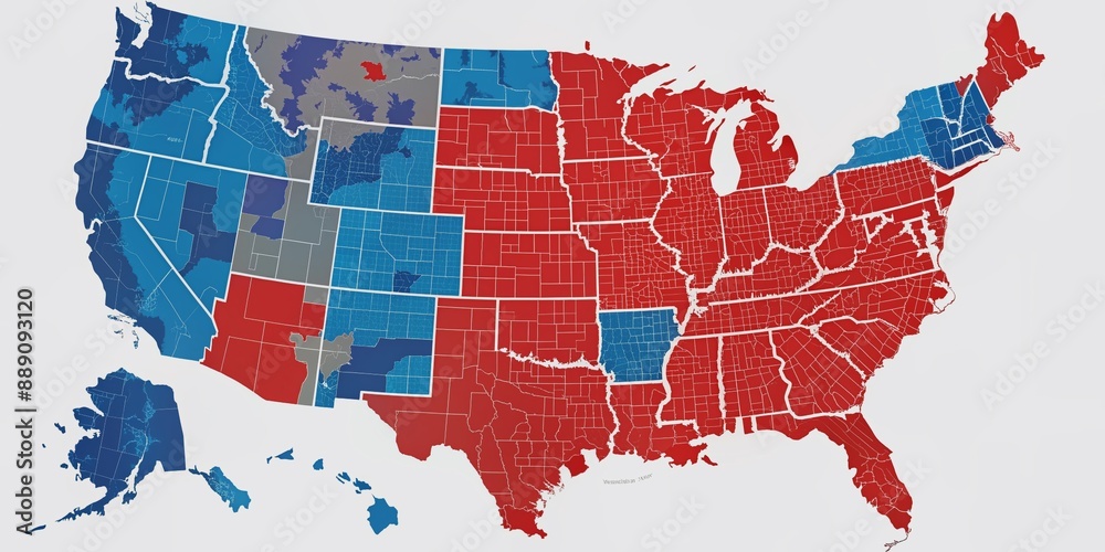 Colorful electoral map of the United States displays voting results ...