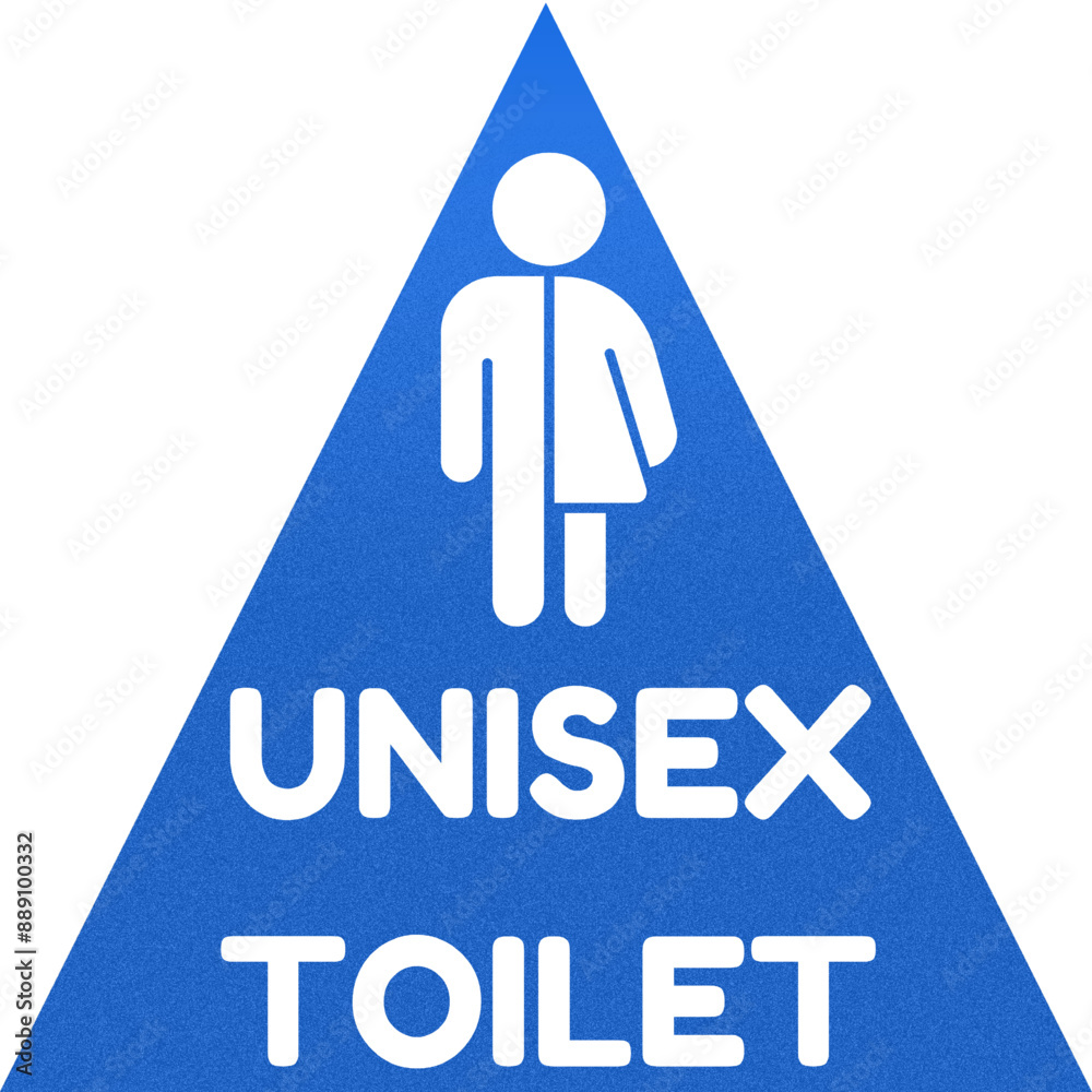 Unisex Toilet Sign With Blue Background And White Letter Indicating That A Toilet Has Gender