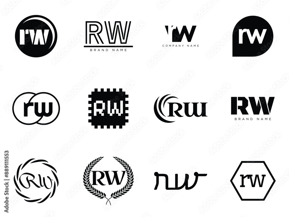 RW logo company template. Letter r and w logotype. Set different ...