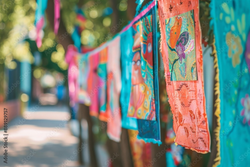 A colorful banner proudly displays the holiday name in bold capital ...