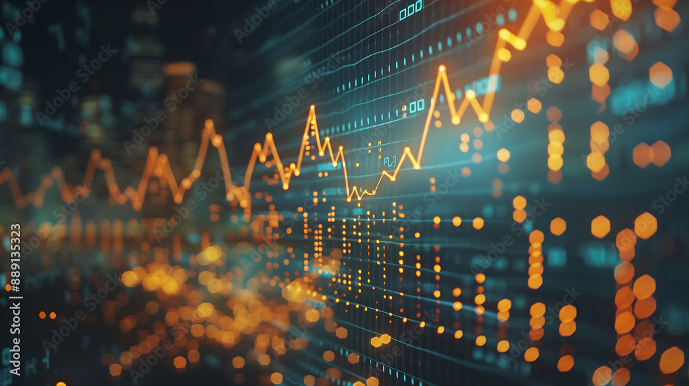 stock market graph with an orange and yellow color scheme, glowing ...