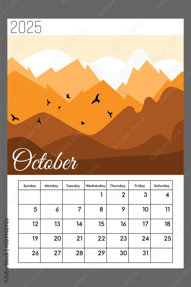 Monthly planner template for October 2025. Calendar grid for notes ...