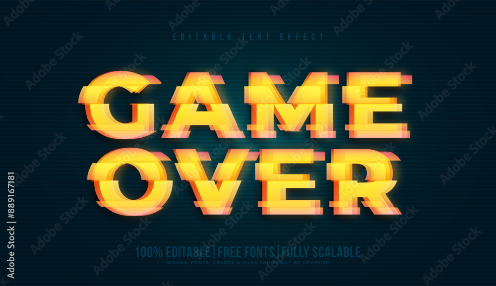 Editable pixel game over text effect or typography with glitch and ...