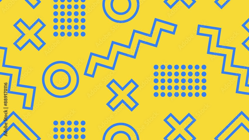 Animated background pattern of memphis style with circle, zigzag, cross ...