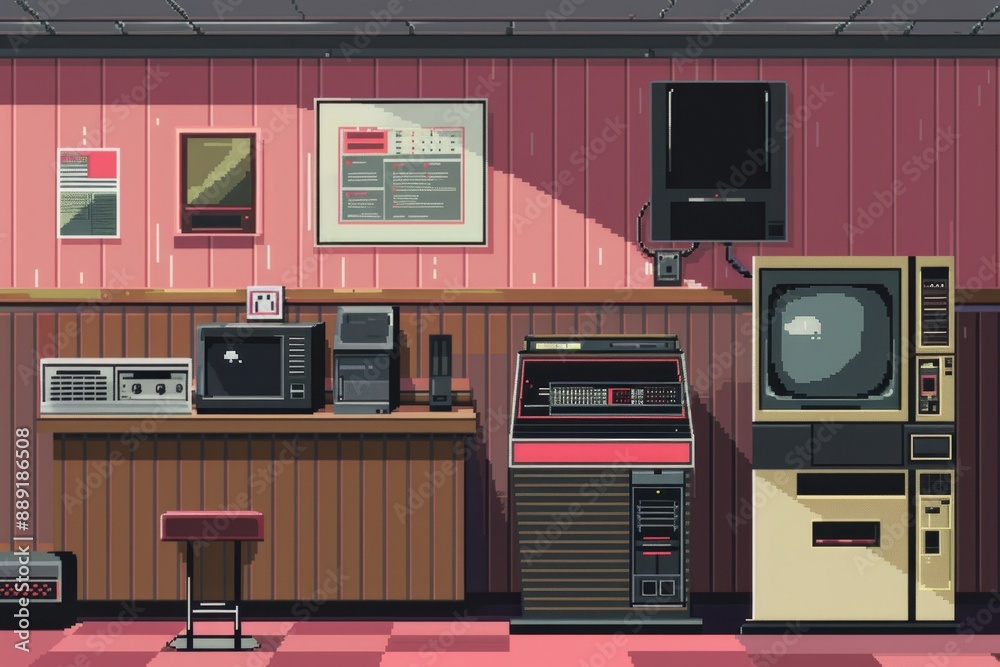 Retro computer room filled with vintage technology and classic ...