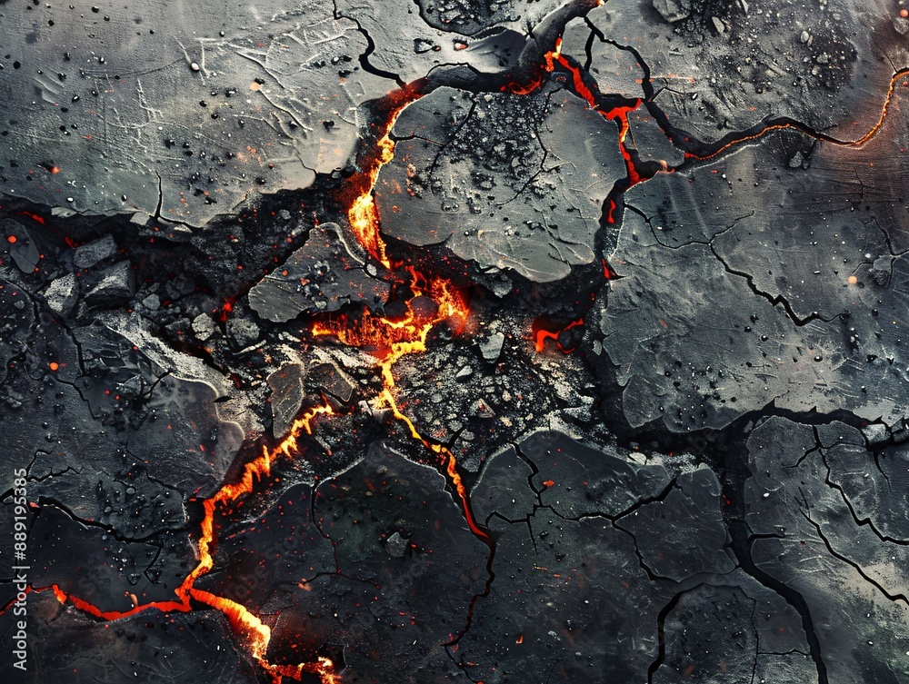 3. Dramatic poster of natural destruction with ground cracking and lava ...