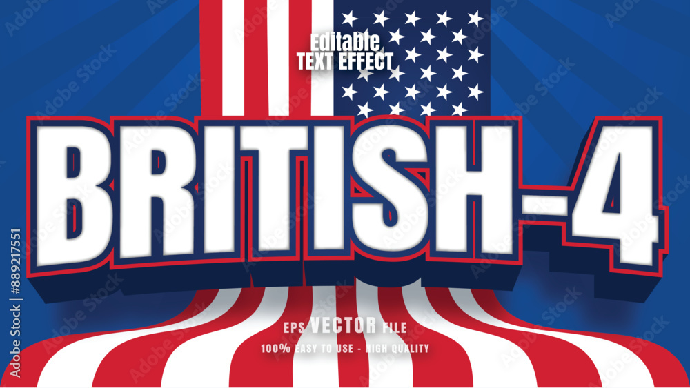 Editable text style effect -British-4 text with flag style theme Stock ...