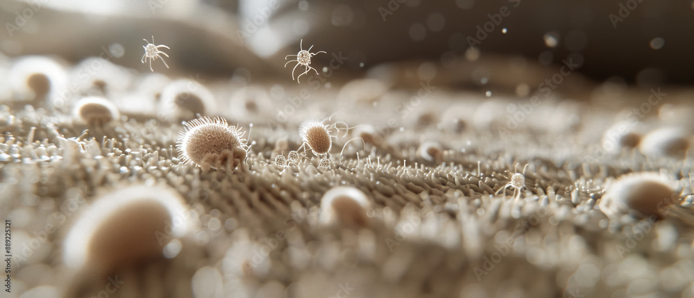 Microscopic View of Dust Mites and Their Eggs on a Fabric Surface Stock ...