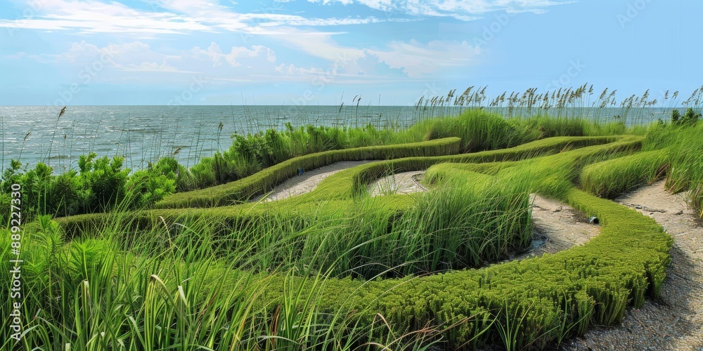 Wave-Patterned Coastal Restoration Project Featuring Sea Oats and Beach ...