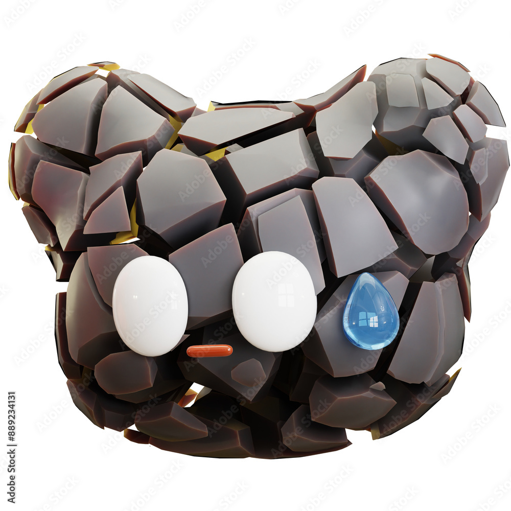 Petrified bear with sweat, cute cartoon 3D furry and fluffy bear emoji ...
