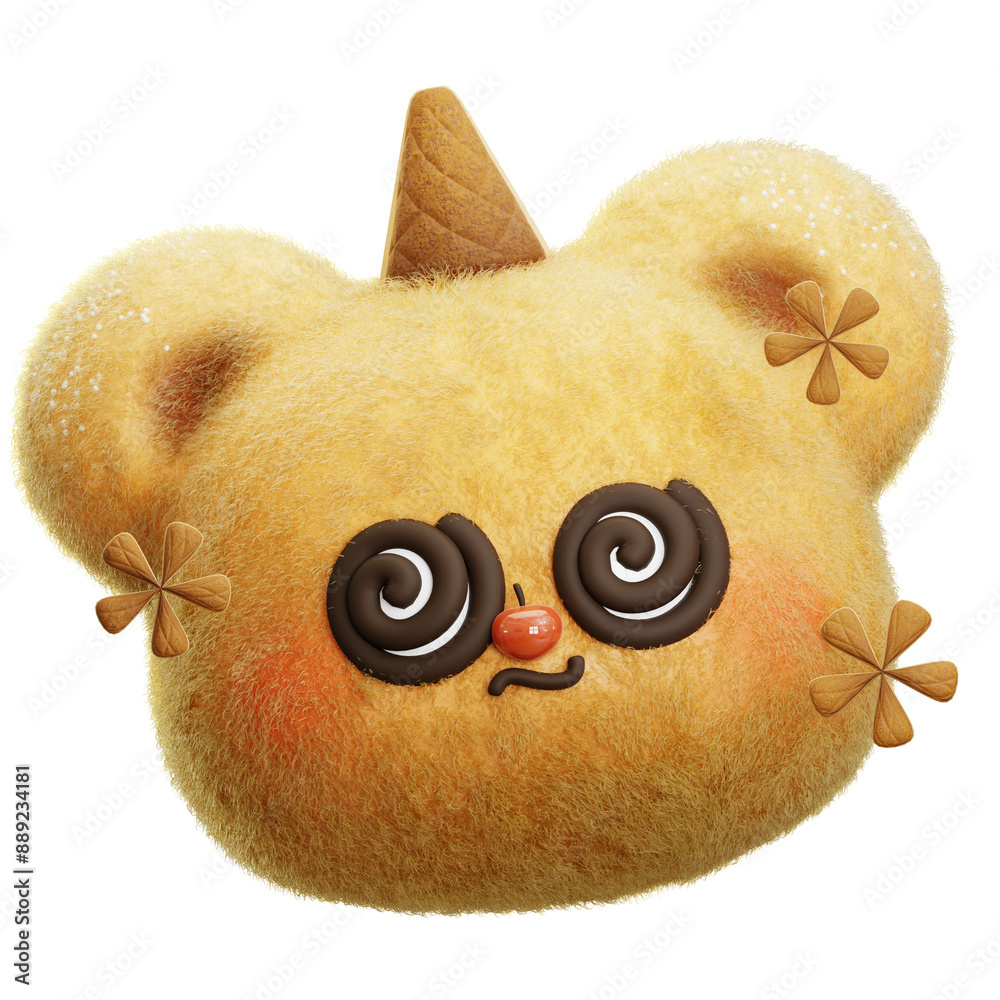 Dizzy bear with spiral eyes, cute cartoon 3D furry and fluffy bear ...