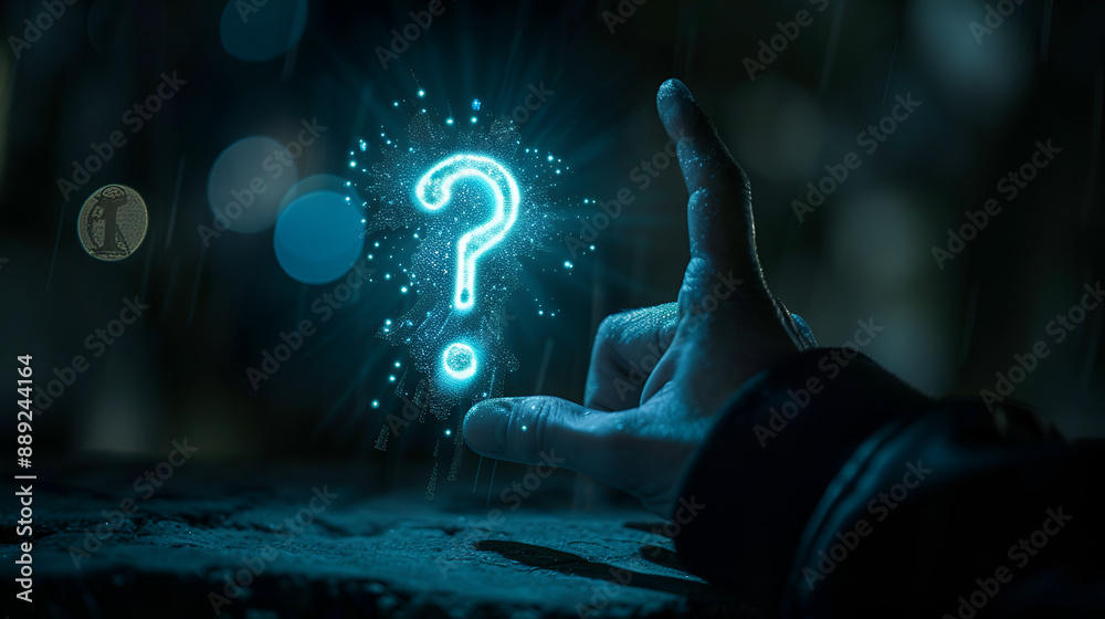 Abstract dark background with digital neon light question mark,Digital ... Abstract dark background with digital neon light question mark,Digital ...