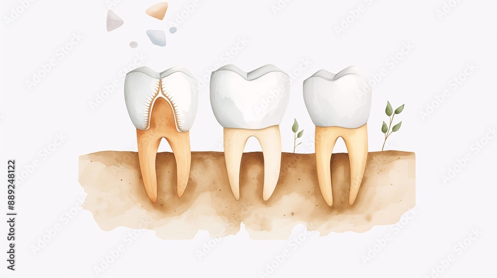 hand-drawn illustration of the human tooth structure, showing enamel ...