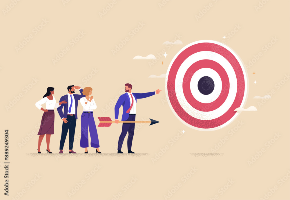 Business Target Concept. Vector illustration in flat style of a diverse ...