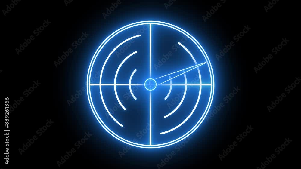 blue color neon light glowing technology radar animation icon sonar ...