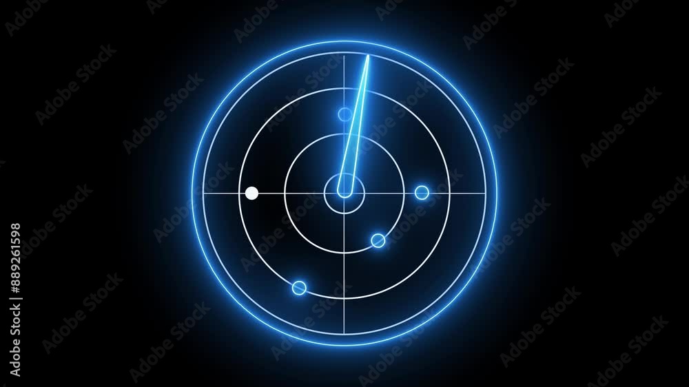 blue color neon light glowing technology radar animation icon sonar ...