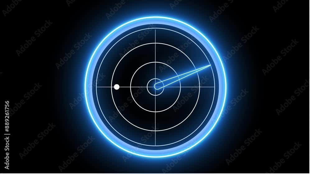 blue color neon light glowing technology radar animation icon sonar ...