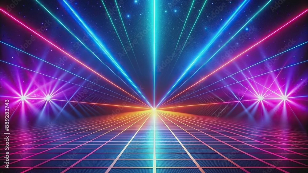 Glowing neon laser beam rays background with retro 80s and 90s vibes ...