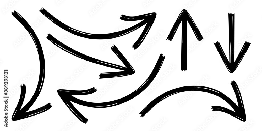 Set of marker drawn arrows. Hand drawn black pointers, arrow icons ...