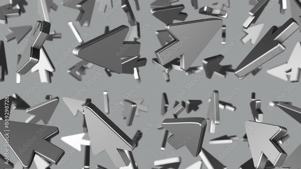 Silver Textured 3D Mouse Cursors Falling Animation. Reflective Mouse ...