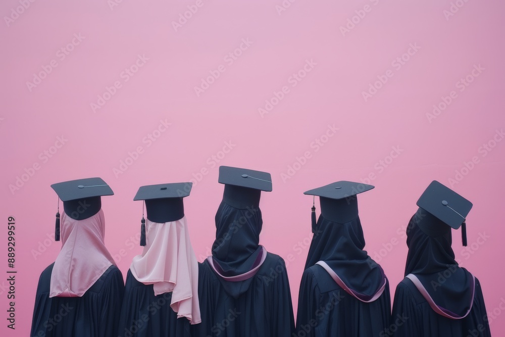 Muslim women graduating from university, minimalist image of wearing ...
