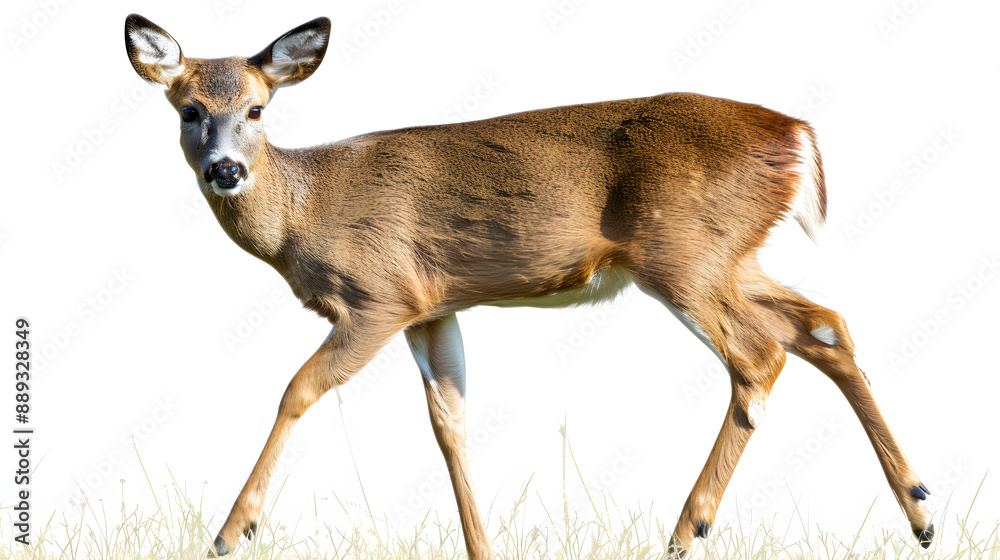 roe deer, capreolus capreolus, buck watching alerted with front leg ...