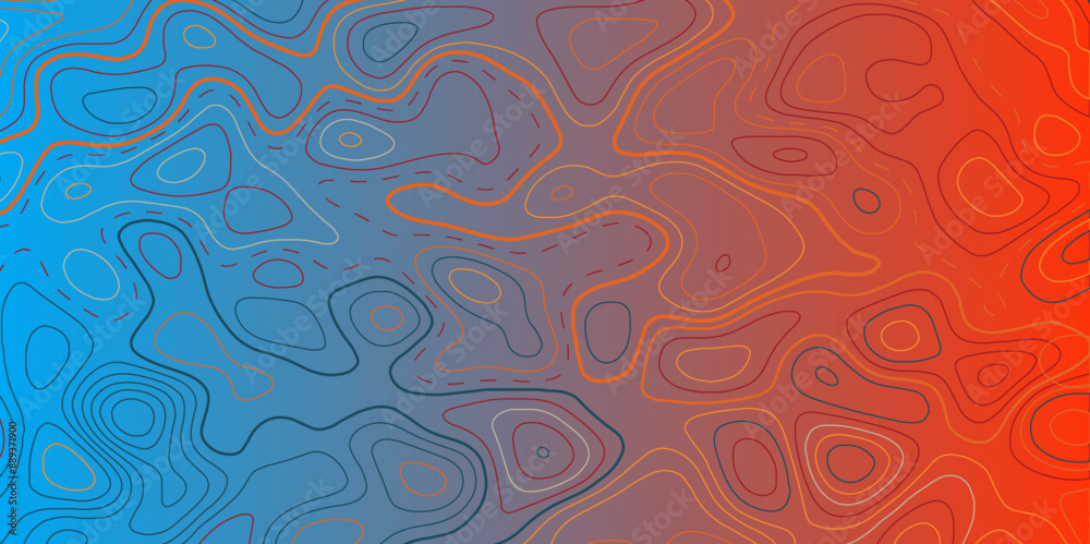 Topographic map contour line background vector concept. Grey and orange ...