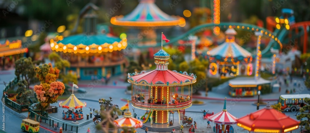 Detailed Miniature Amusement Park Model Featuring Various Attractions ...