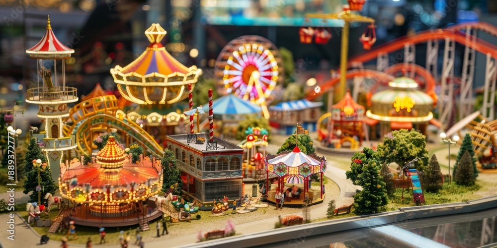 Detailed Miniature Amusement Park Model Featuring Various Attractions ...