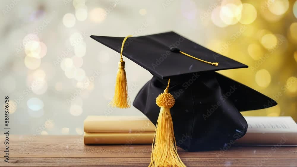 Graduation ceremony hat with degree certificate or diploma. with a ...