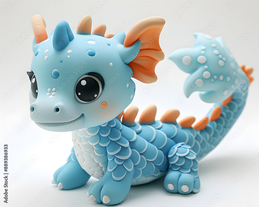 Cute Naga dragon of water small dot black eyes, pastels, 3D rendering ...
