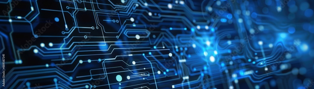 A computer chip is shown in a blue and black color scheme. The chip is ...